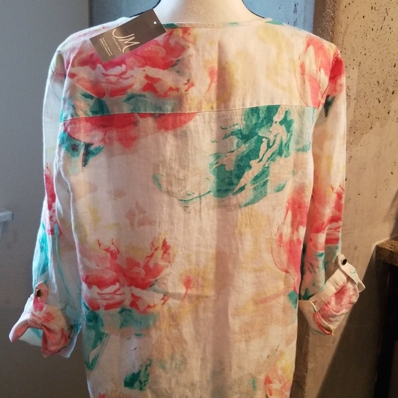JM Collection | Tops | Jm Collection Printed Linen Button Down Top ...